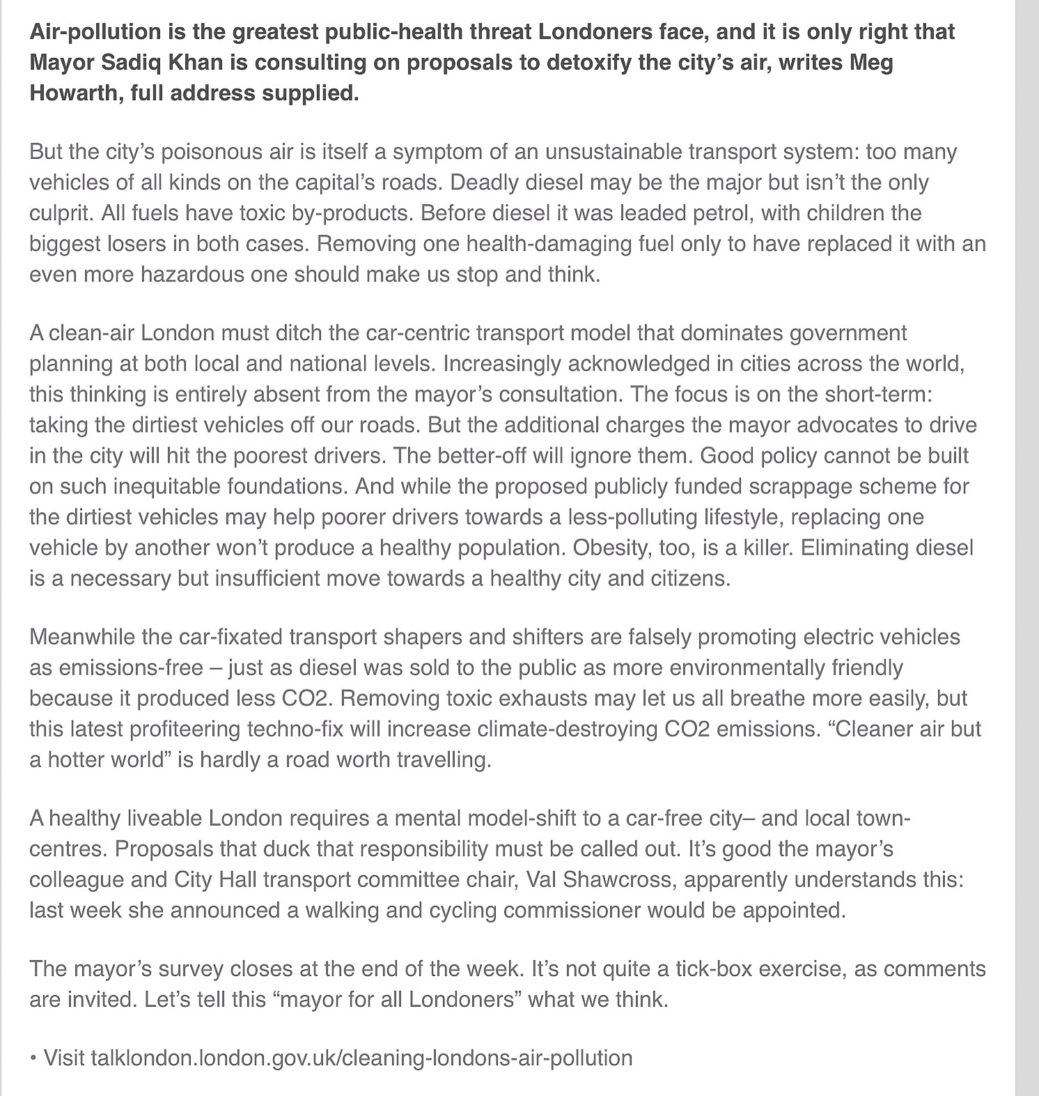 Meg Howarth reminds that us there is no such thing as an emissions-free ...